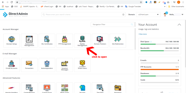How to open phpMyAdmin on DirectAdmin control panel? – w3-html
